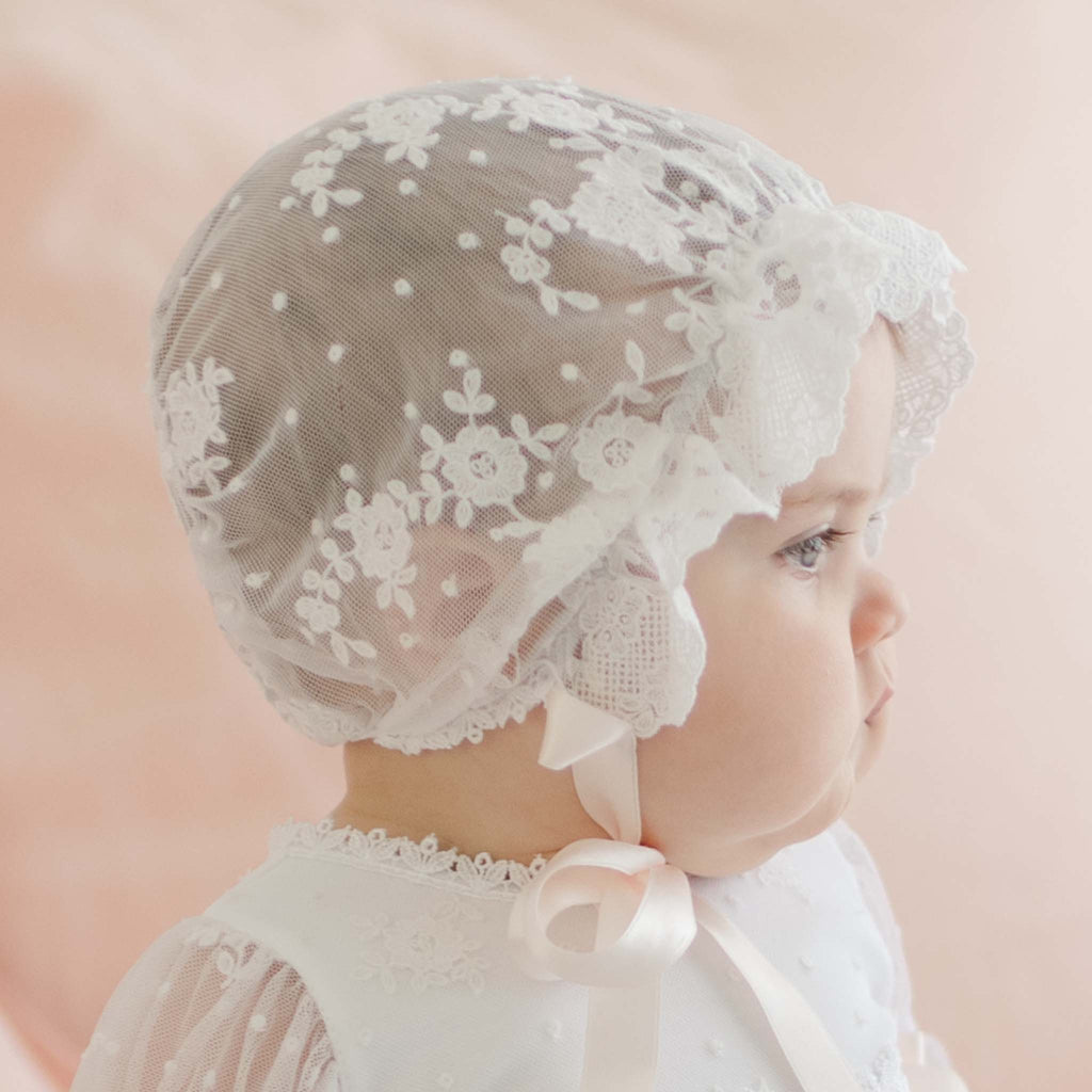 Infant Girl Sheer Bonnet - Melissa Christening & Baptism Collection – Christeninggowns.com