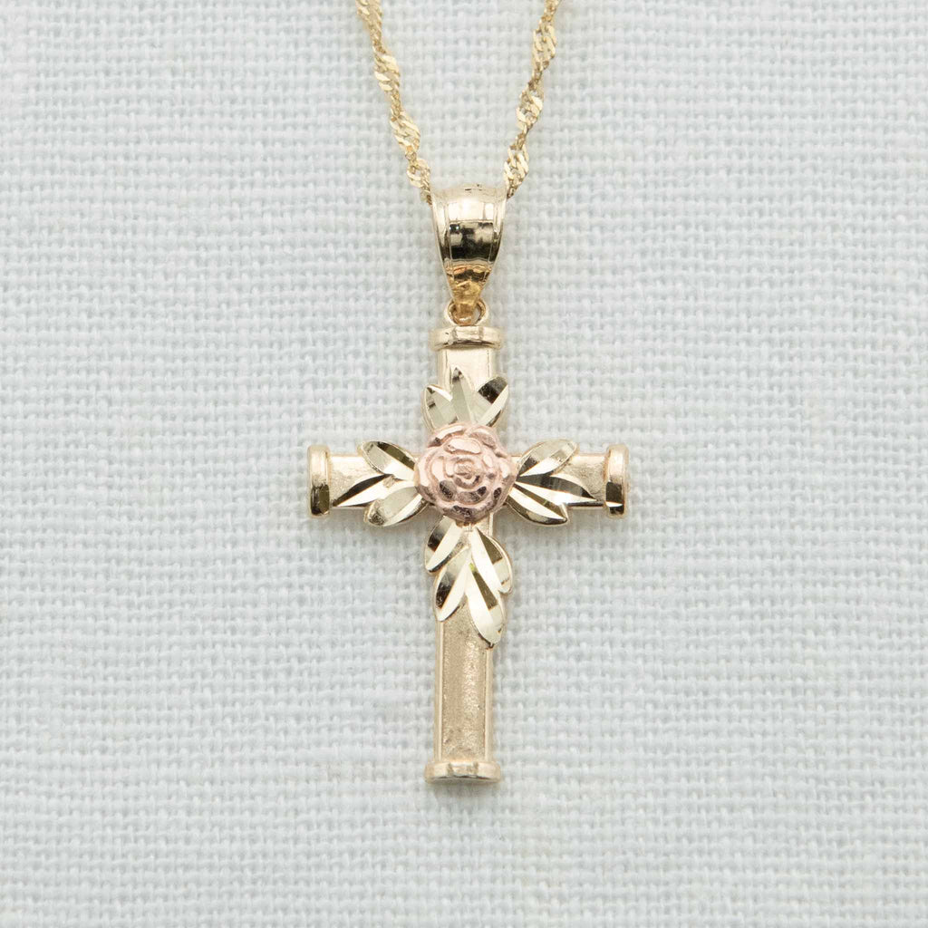 14k Gold Rose Cross With Chain – Christeninggowns.com
