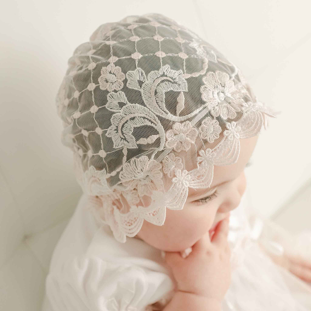 Joli Sheer Lace Bonnet – Christeninggowns.com